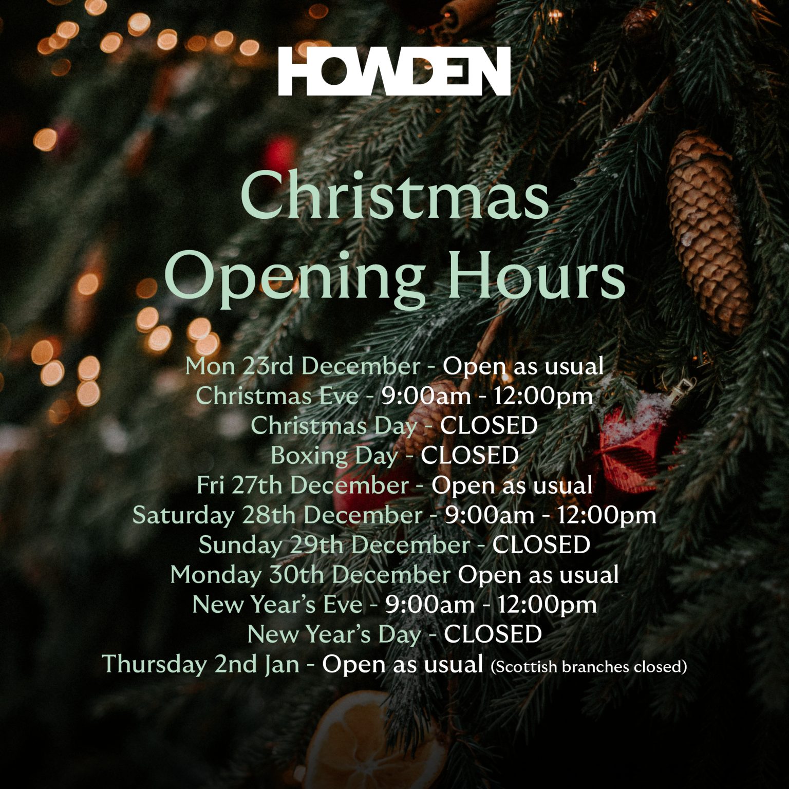 Howden Christmas Opening Hours | Howden Insurance